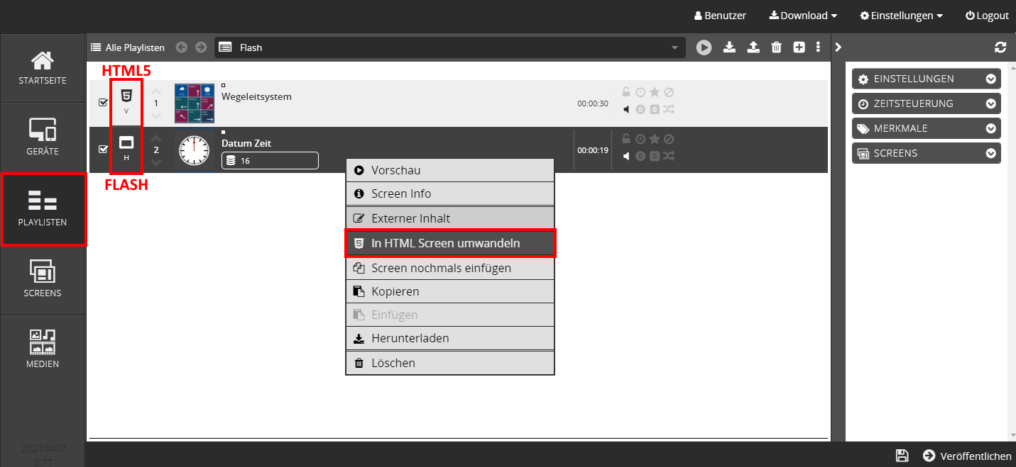 Flash Screen erkennen und umwandeln