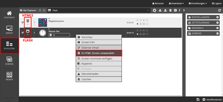Flash Screen erkennen und umwandeln